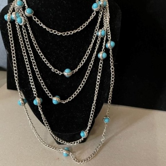 Jewelry | 5 Strand Saturn Ish Turquoise Colored Poured Glass Circles ...